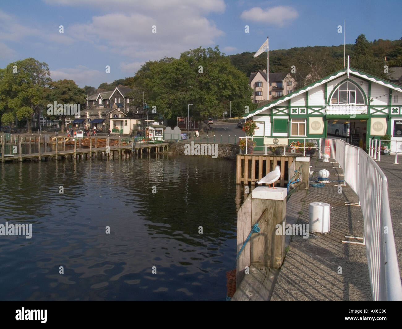AMBLESIDE CUMBRIA England UK October Looking along the jetty towards ...
