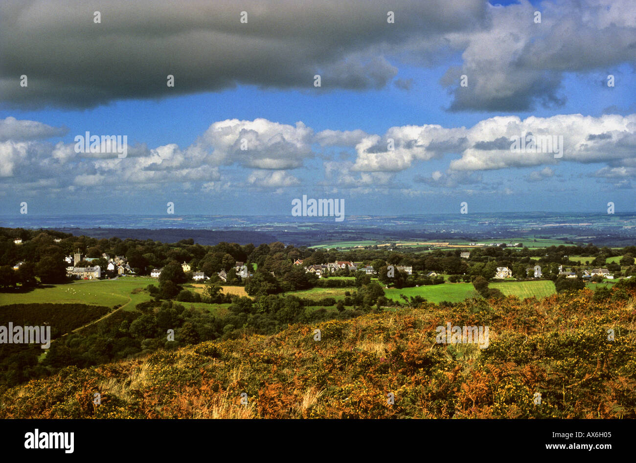 The rural village of Belstone as viewed from the moors of Dartmoor ...