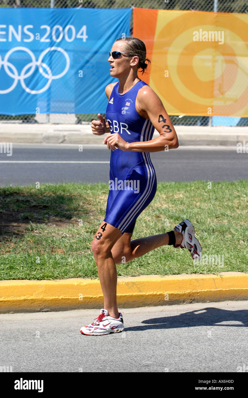 Michelle Dillon GBR out on the run section of the triathlon course ...
