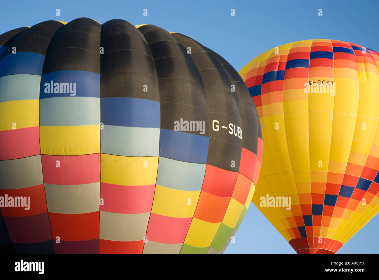 Colourful hot air balloons in flight Stock Photo - Alamy