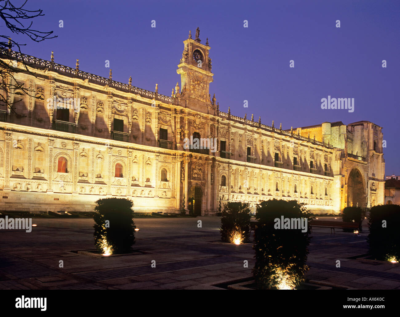 Spain Leon, Hotel, Parador de León façade. Historic architecture ...