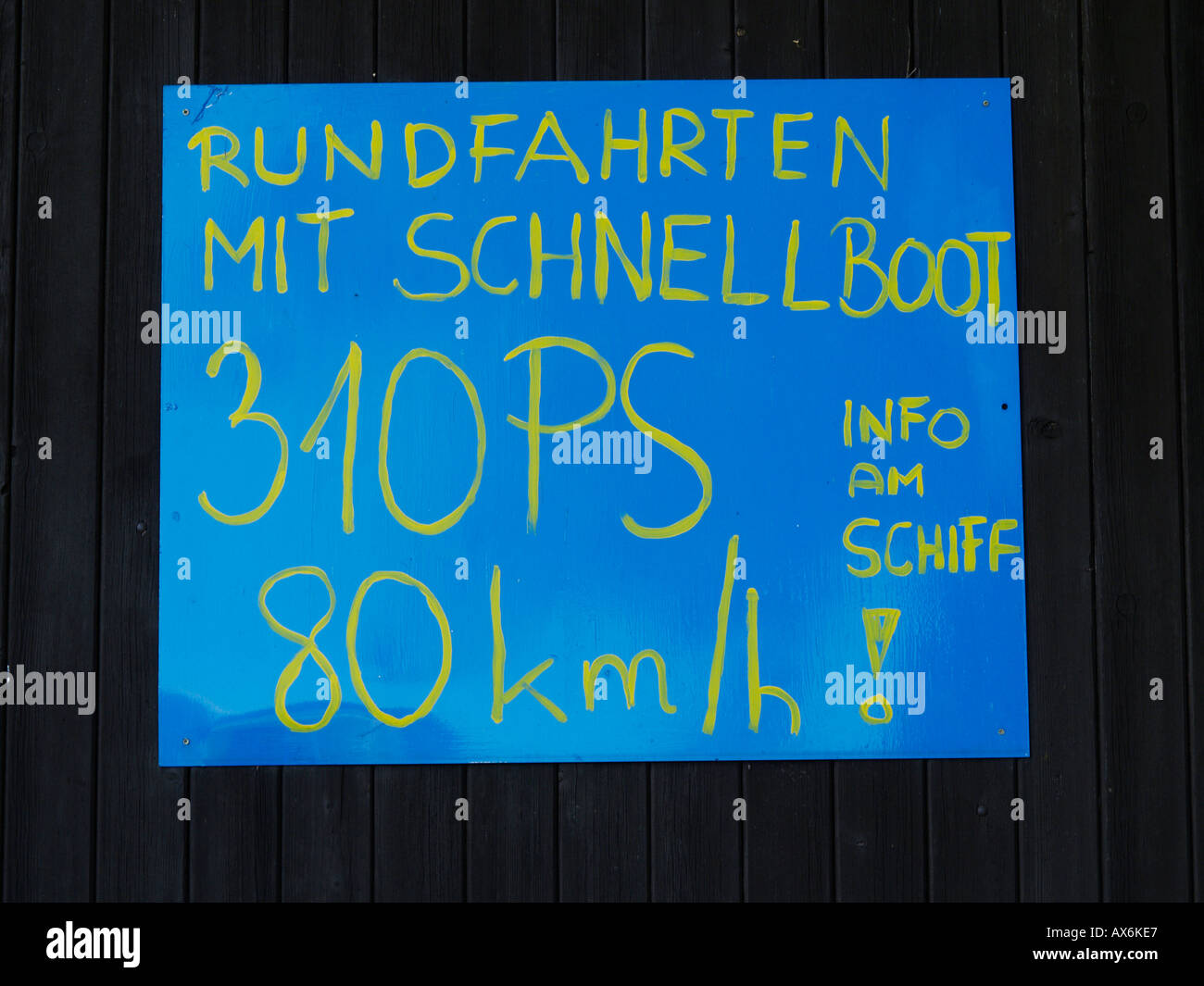 sign, round trip by speed boat, 310PS, 80kmh Stock Photo - Alamy
