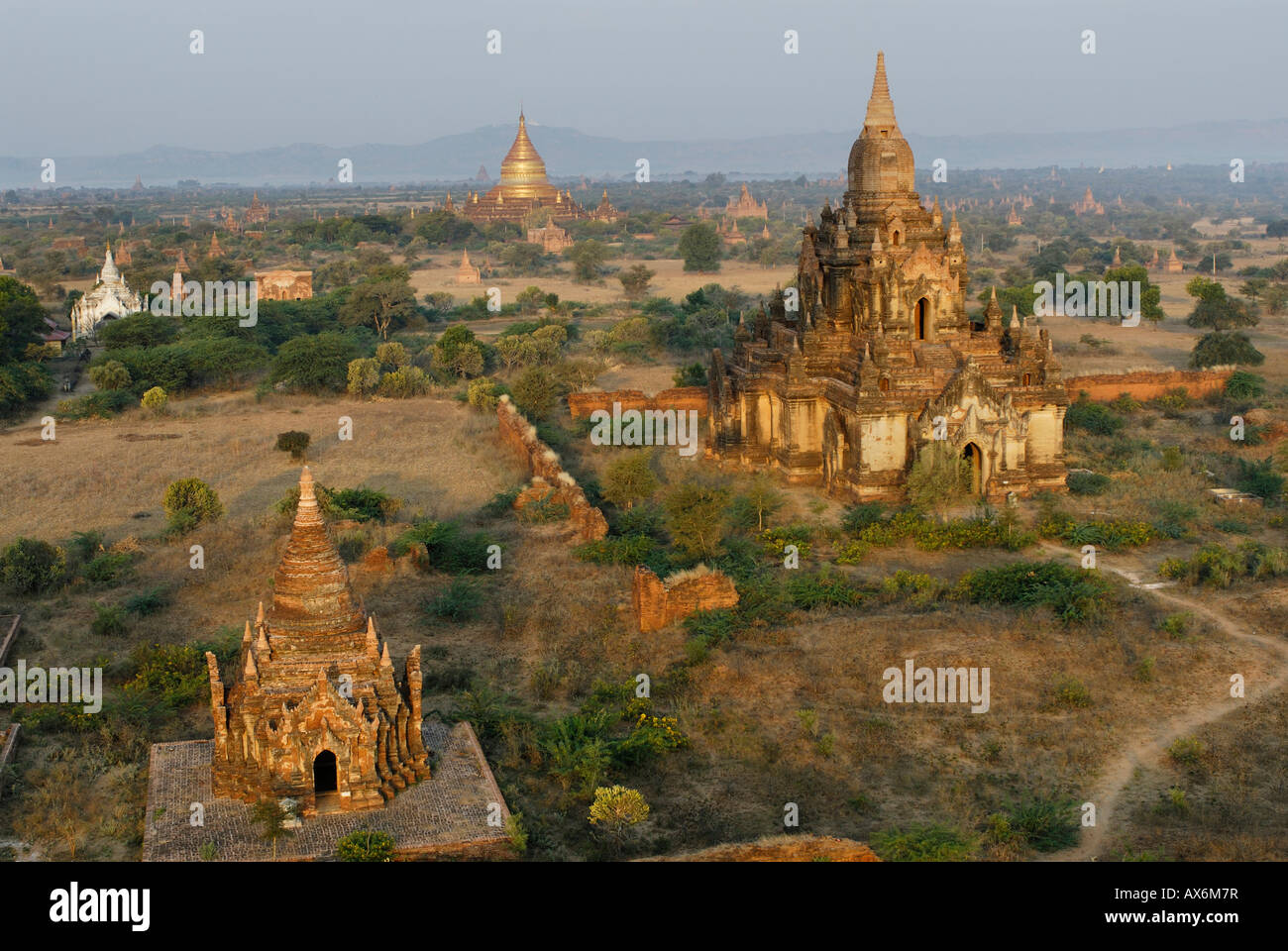 High angle view of temples on landscape, Pagan, Myanmar Stock Photo - Alamy