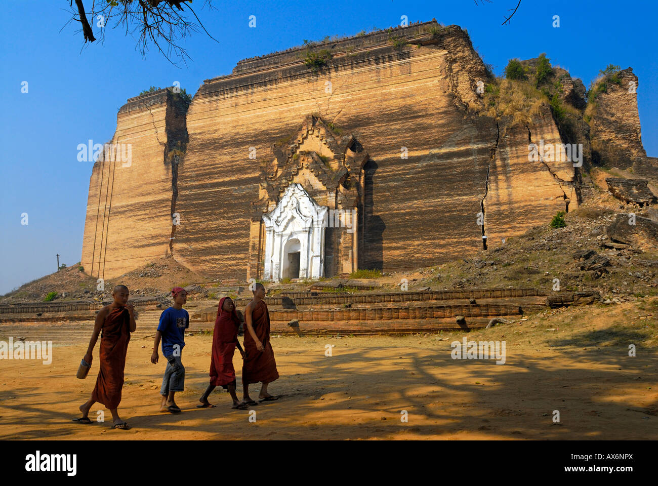 People walking in front of ruins of pagoda Mingun Pagoda Mingun Sagaing ...