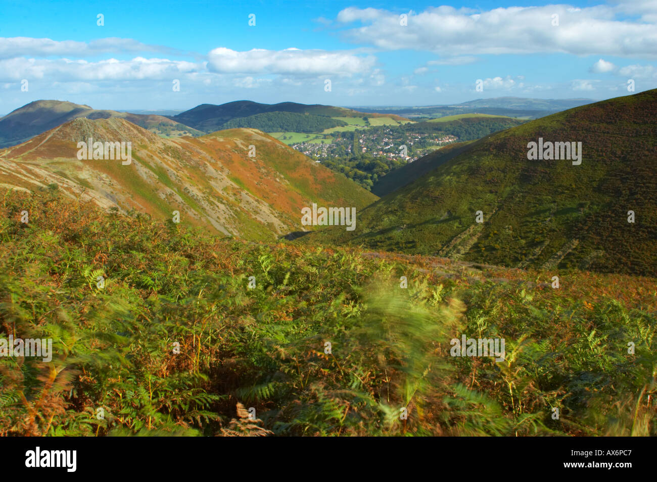 England, Shropshire, The Long Mynd. View from the Long Mynd looking ...