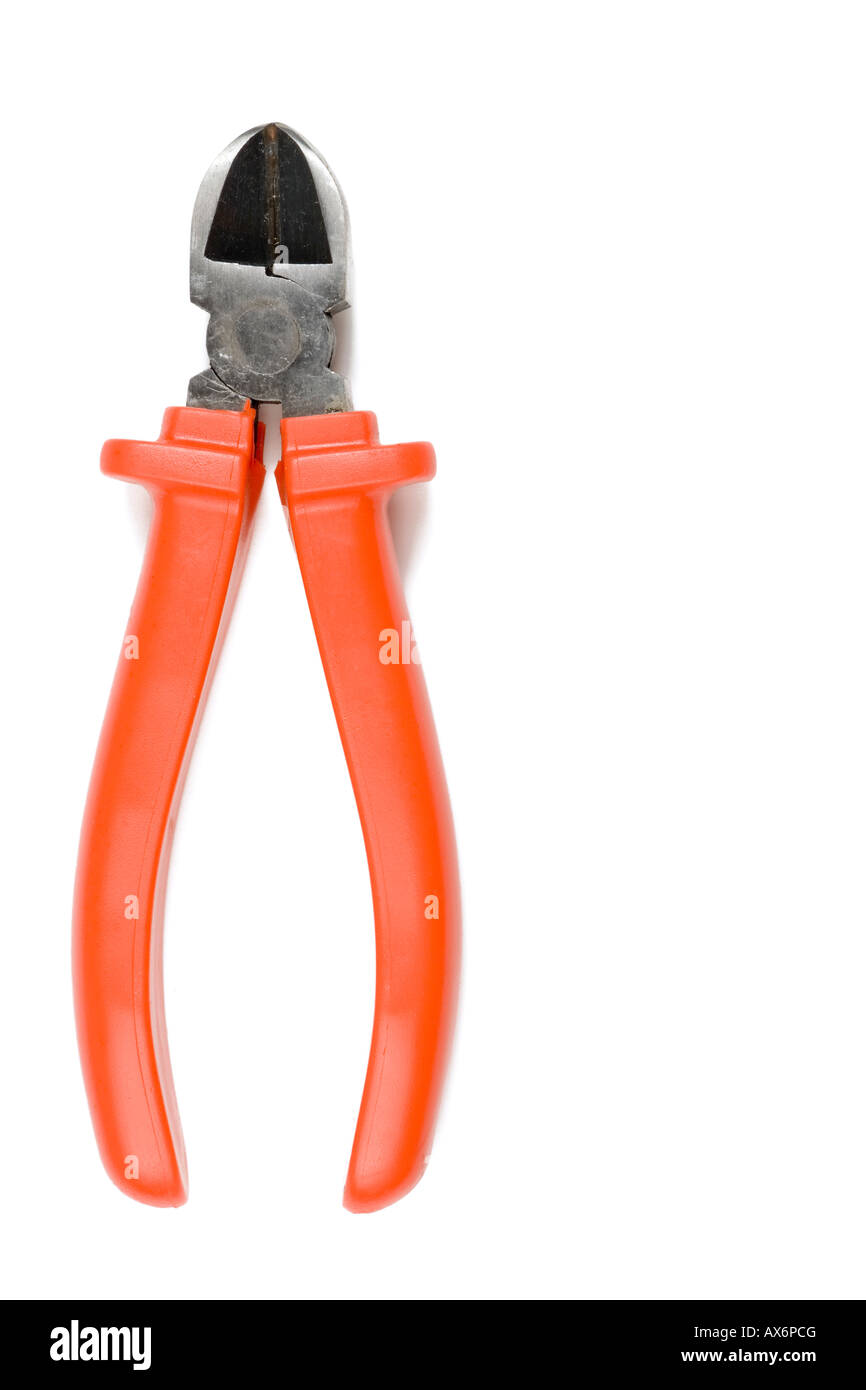 Red wire cutter isolated on a white background Stock Photo - Alamy