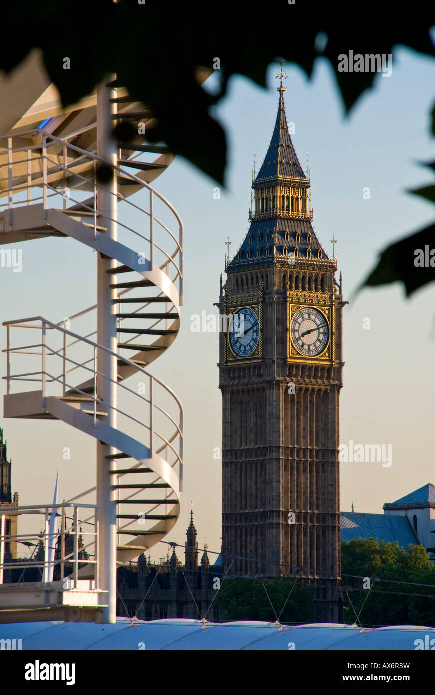 Spiral staircase with clock tower in background Millennium Wheel Big ...