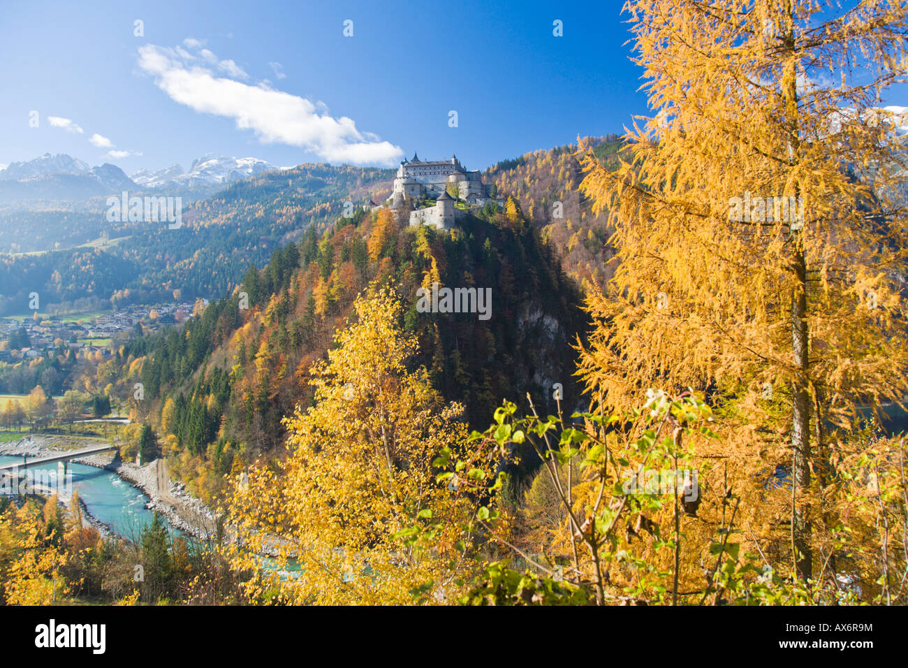 Fort on hill, Werfen, Hohenwerfen, Berchtesgaden Alps, Pongau ...
