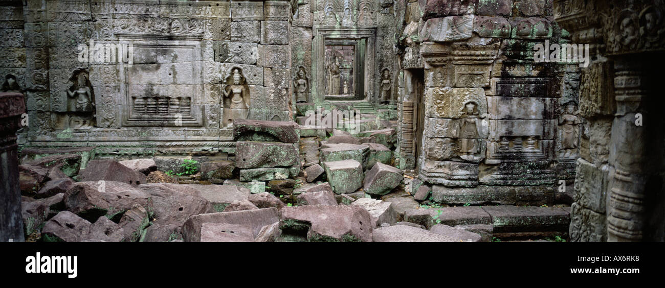Angkor Wat Temples Siem Reap Cambodia Reliefs and crumbling stone Stock ...