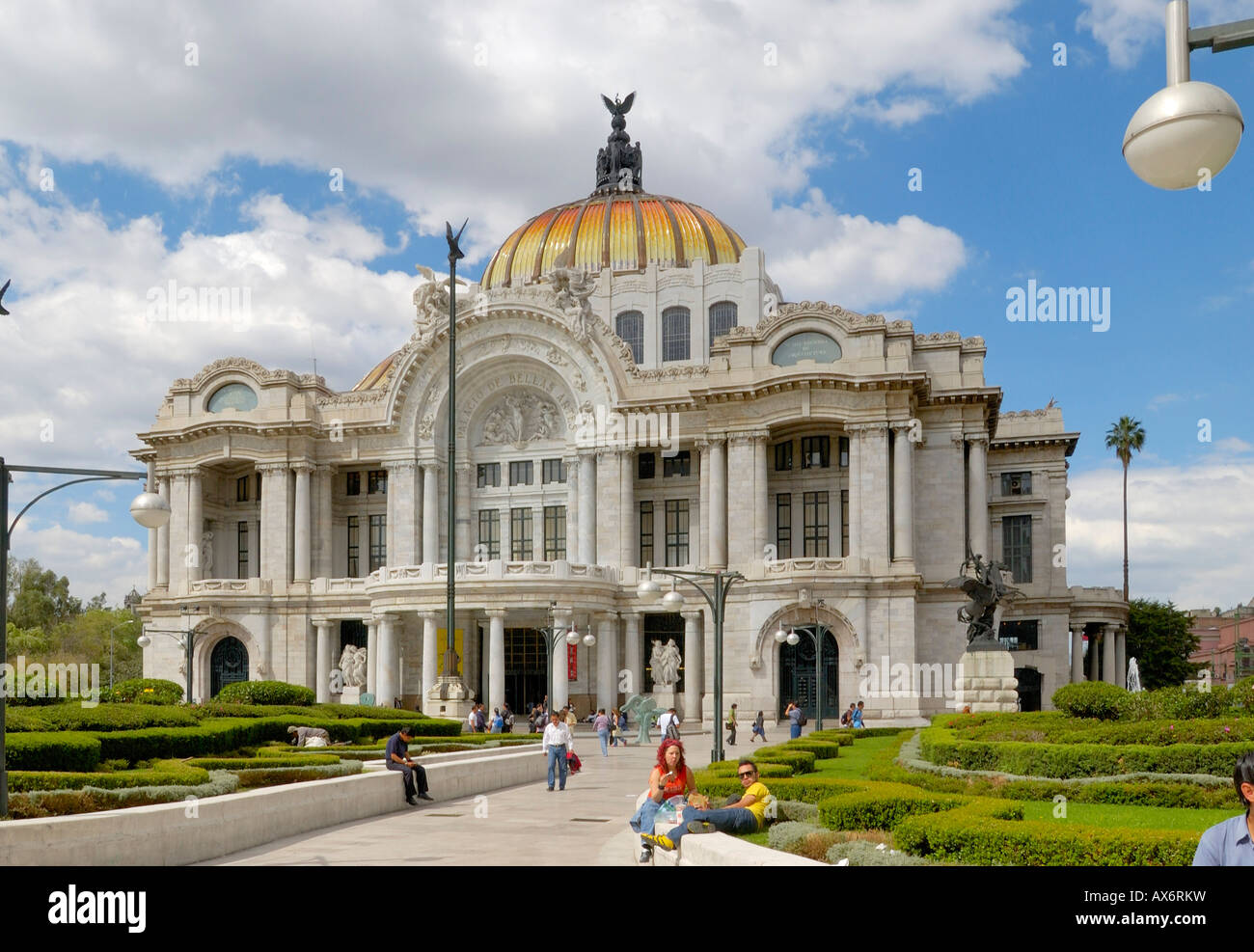 Tourists in front of opera house Palacio de Bellas Artes Mexico City ...