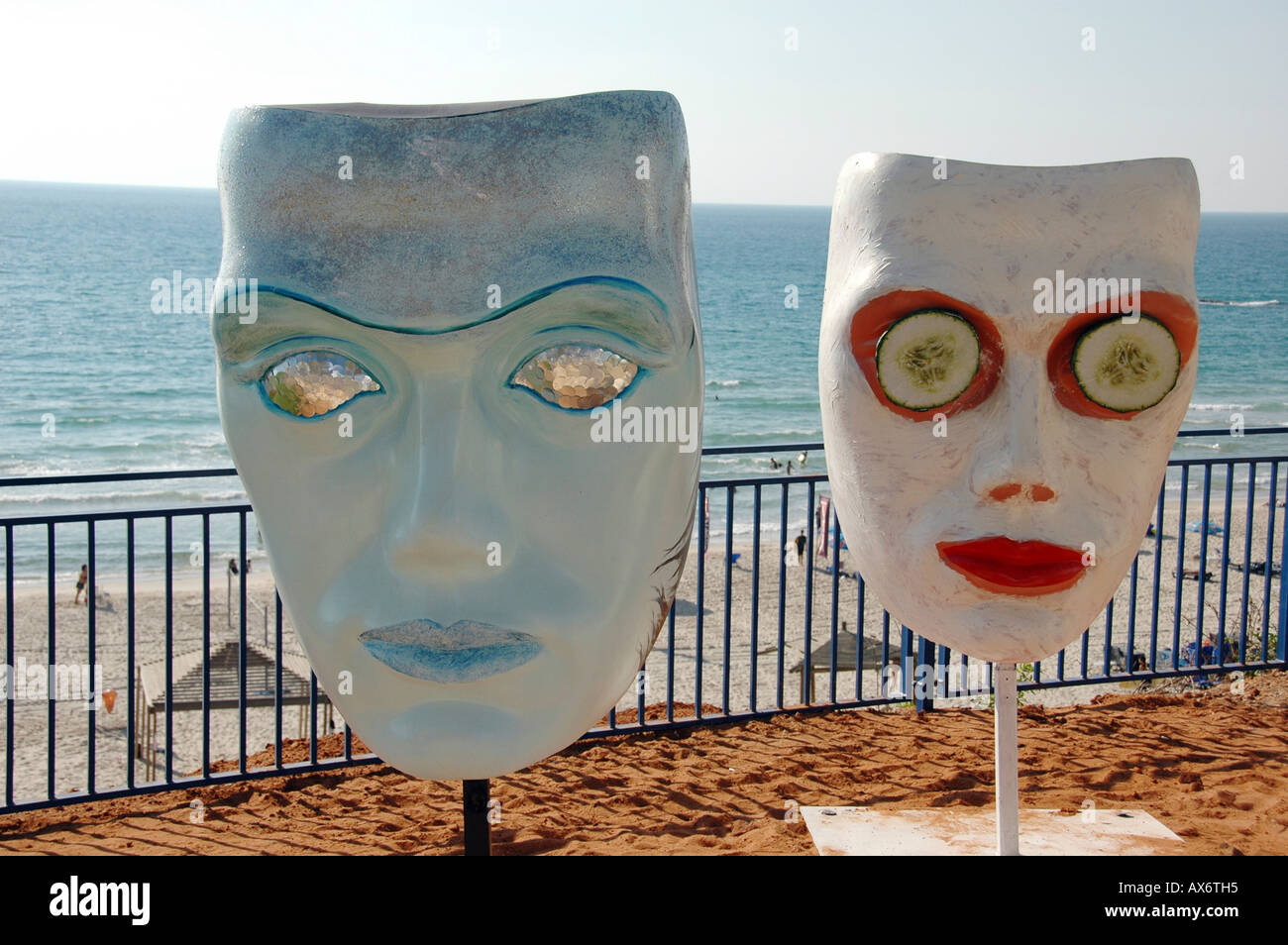 white plaster mask of female faces with cosmetic masks Stock Photo - Alamy
