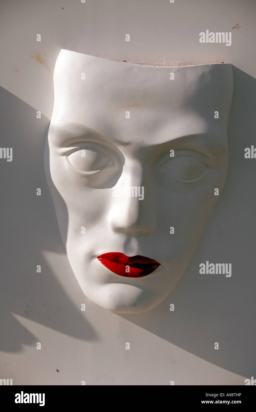 white plaster mask of a female face Stock Photo - Alamy