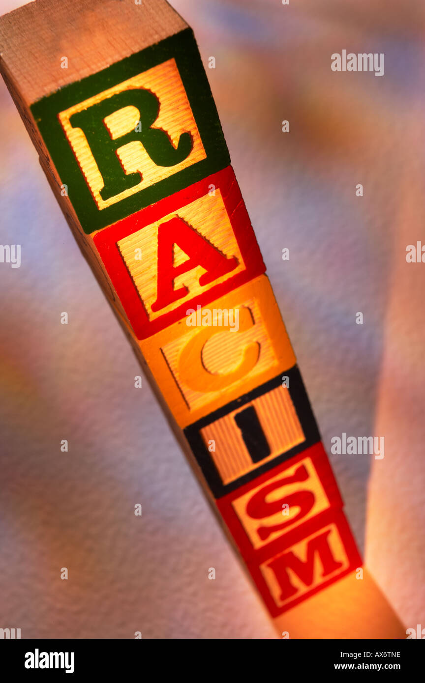 STACK OF WOODEN TOY BUILDING BLOCKS SPELLING THE WORD RACISM Stock ...