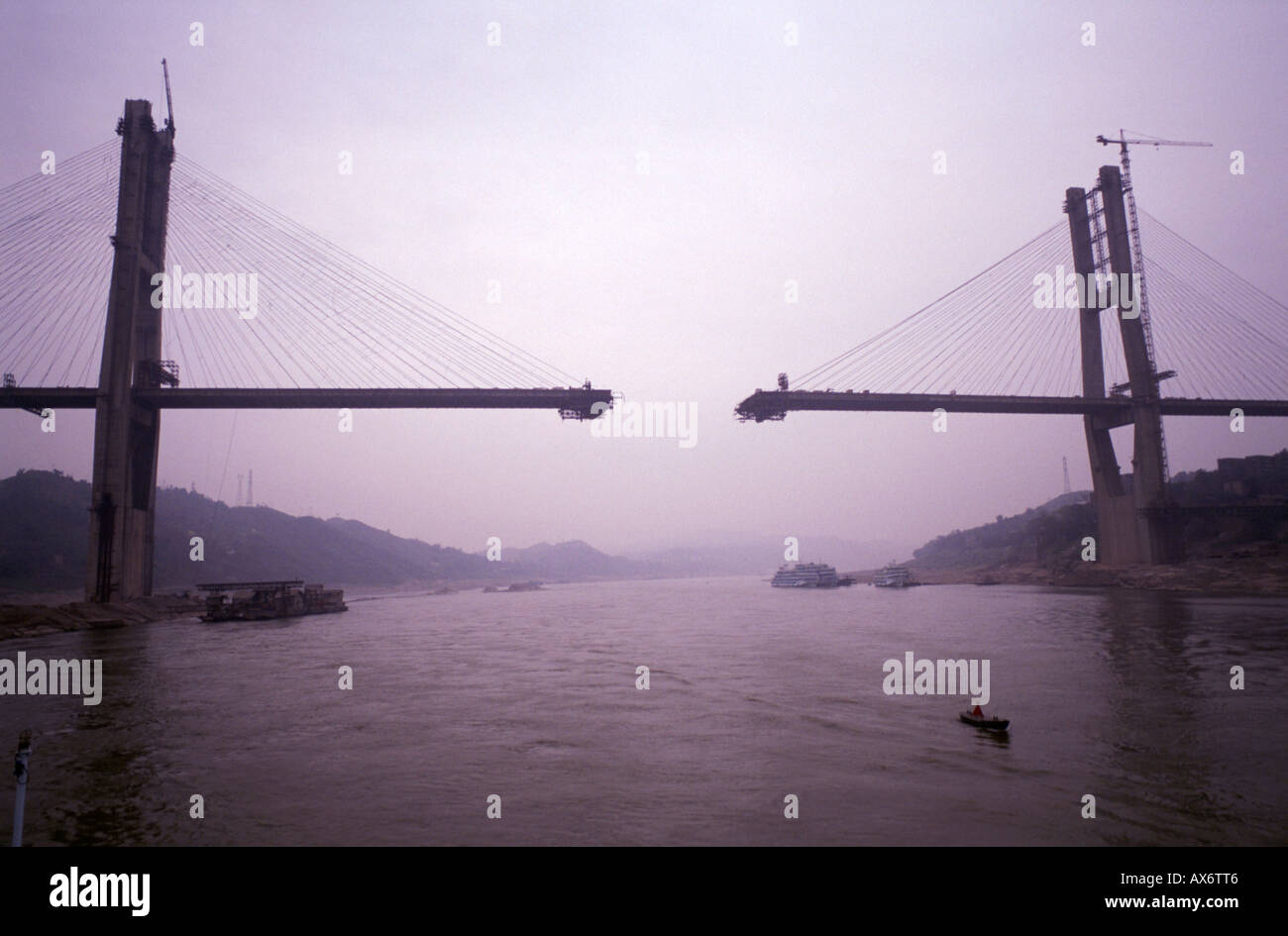 A new bridge is constructed over the Yangtze River The two side of the ...