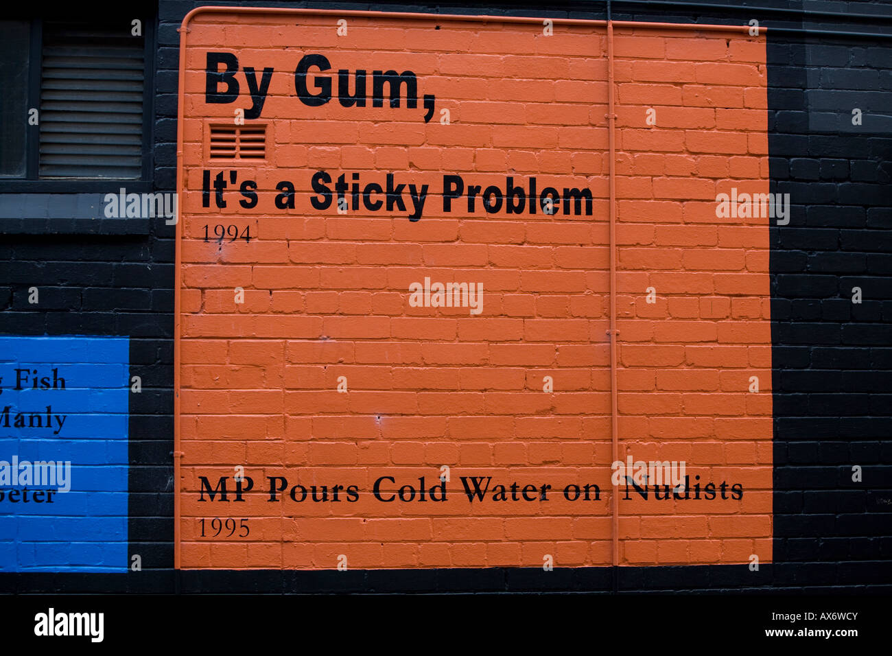 public artwork display of past Manly Daily newspaper headlines, on a ...