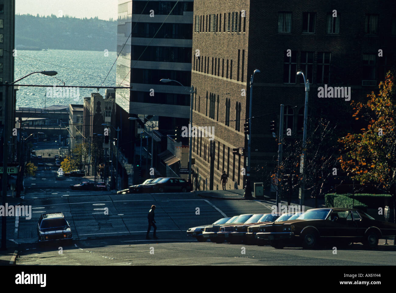 Parking cars on the slope in Seattle U.S.A. North America Stock Photo ...