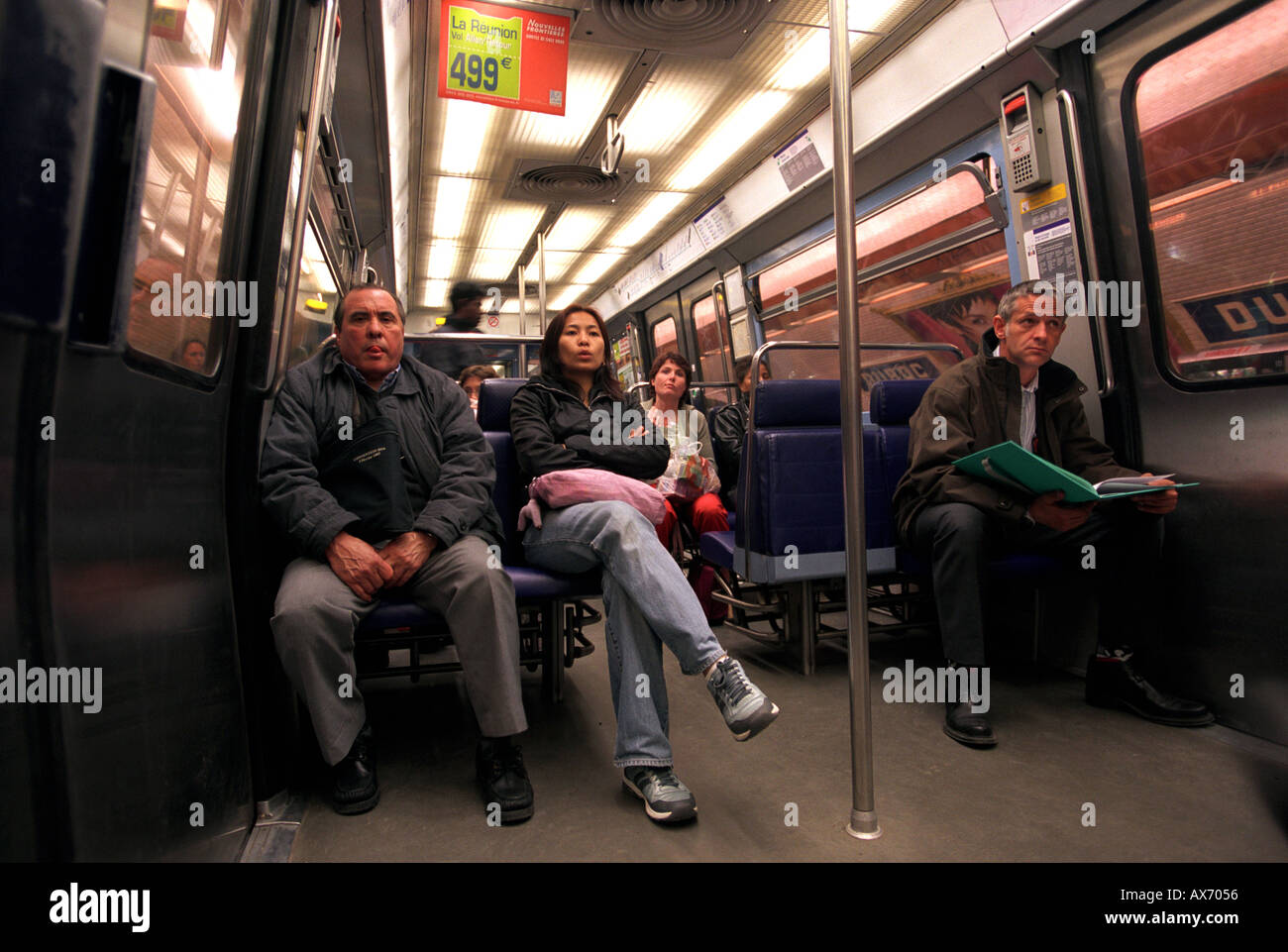 Interior of a train on the Paris Metro France Stock Photo - Alamy