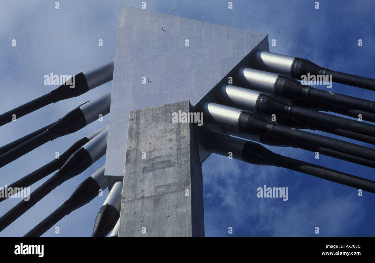 bridge pole detail of the Steel cable bridge of the U-6 over the Danube ...
