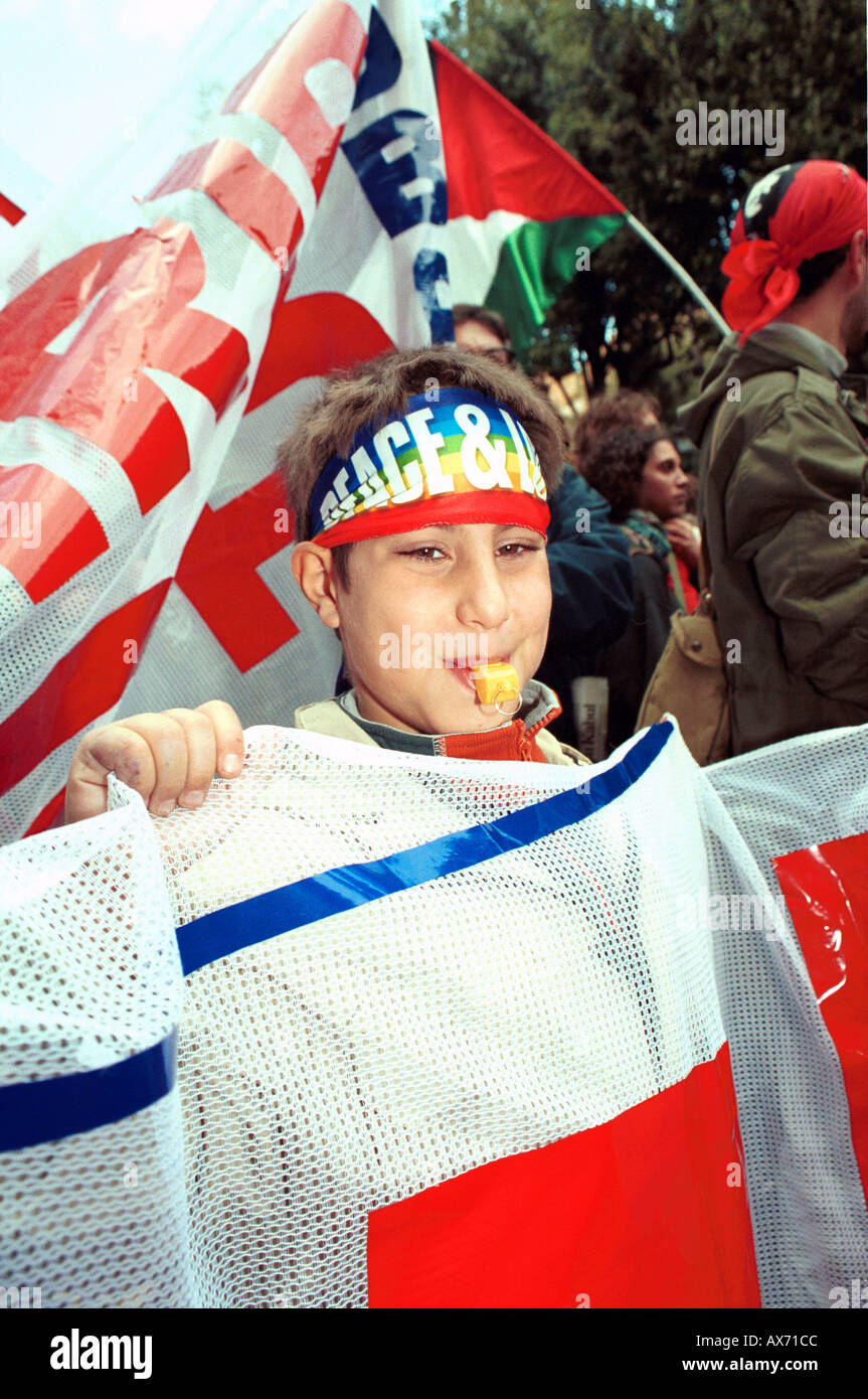 boy at peace protest rome Stock Photo - Alamy