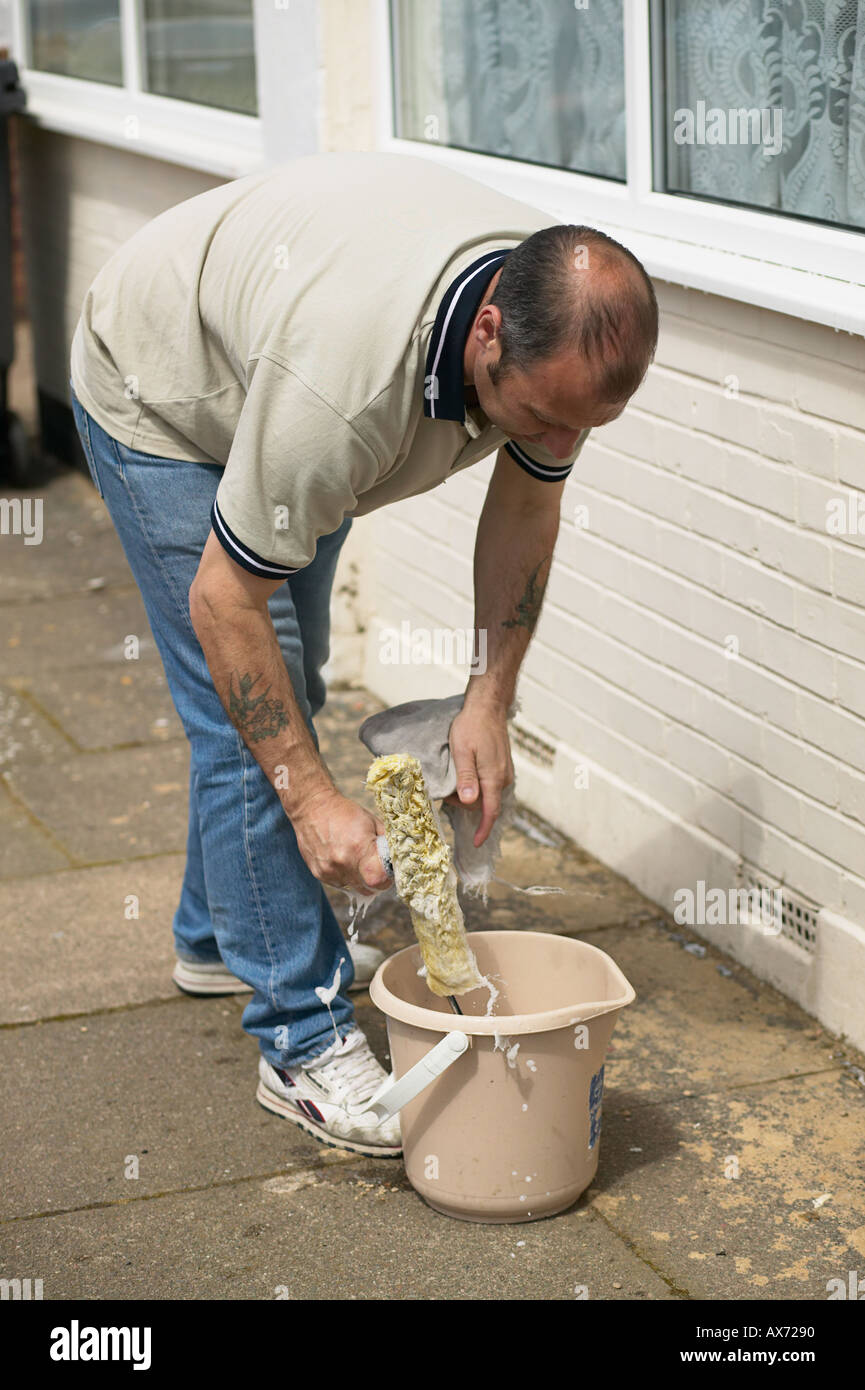 British window cleaner at work in London England UK Stock Photo - Alamy