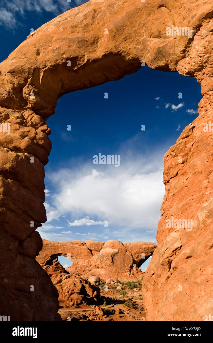 North and South Windows seen through Turret Arch at sunset, Arches ...