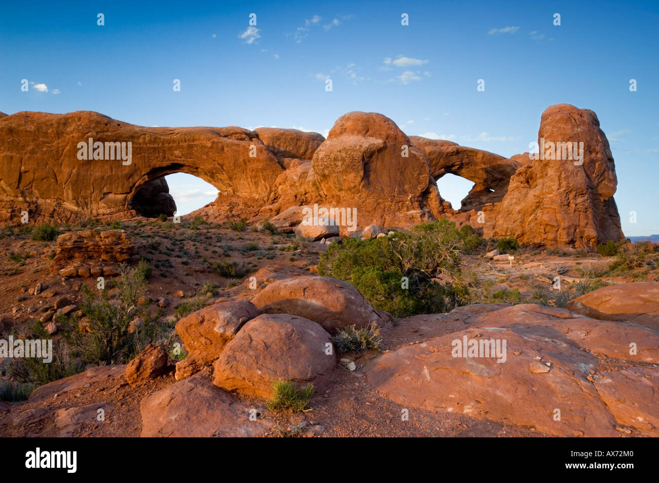 North & South Windows at sunset, Arches National Park, Utah, USA Stock ...
