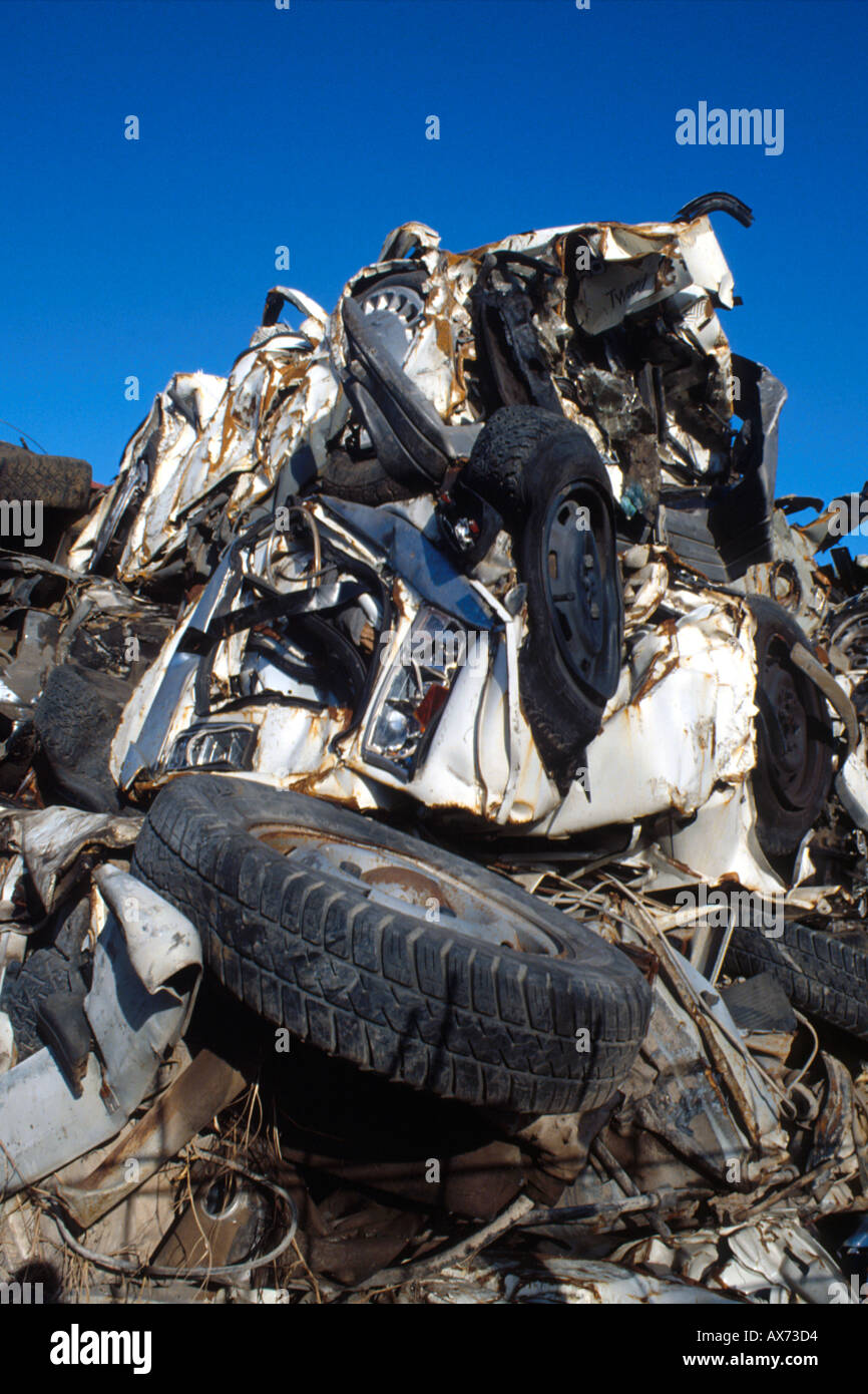 crushed car at scrapyard Stock Photo - Alamy