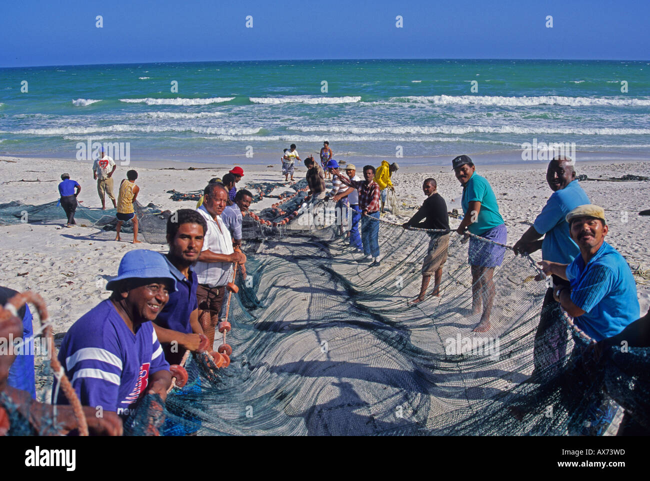 The fishing with nets on the beach of South Africa federation Africa ...