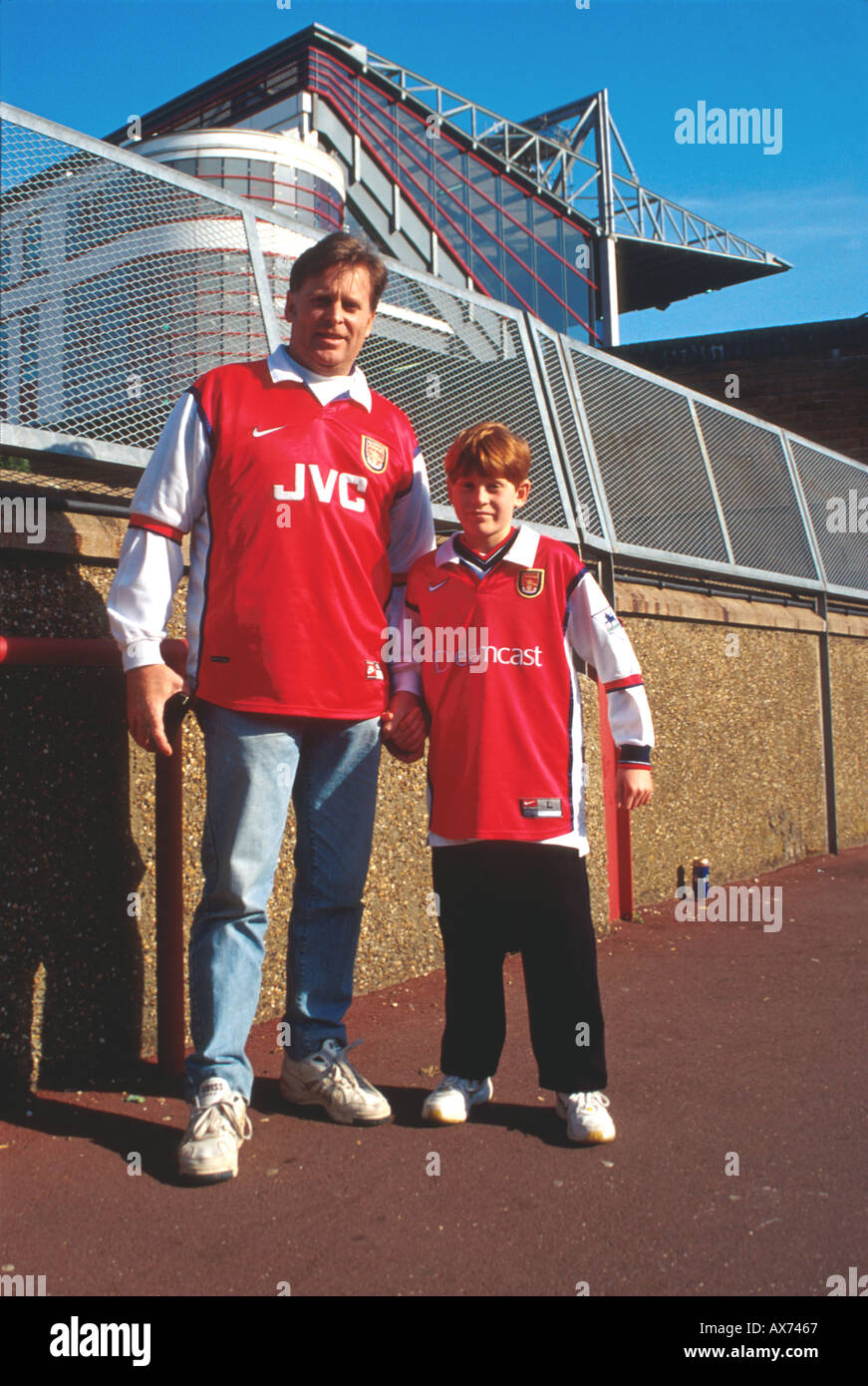 Arsenal football fan with son Highbury London Stock Photo - Alamy