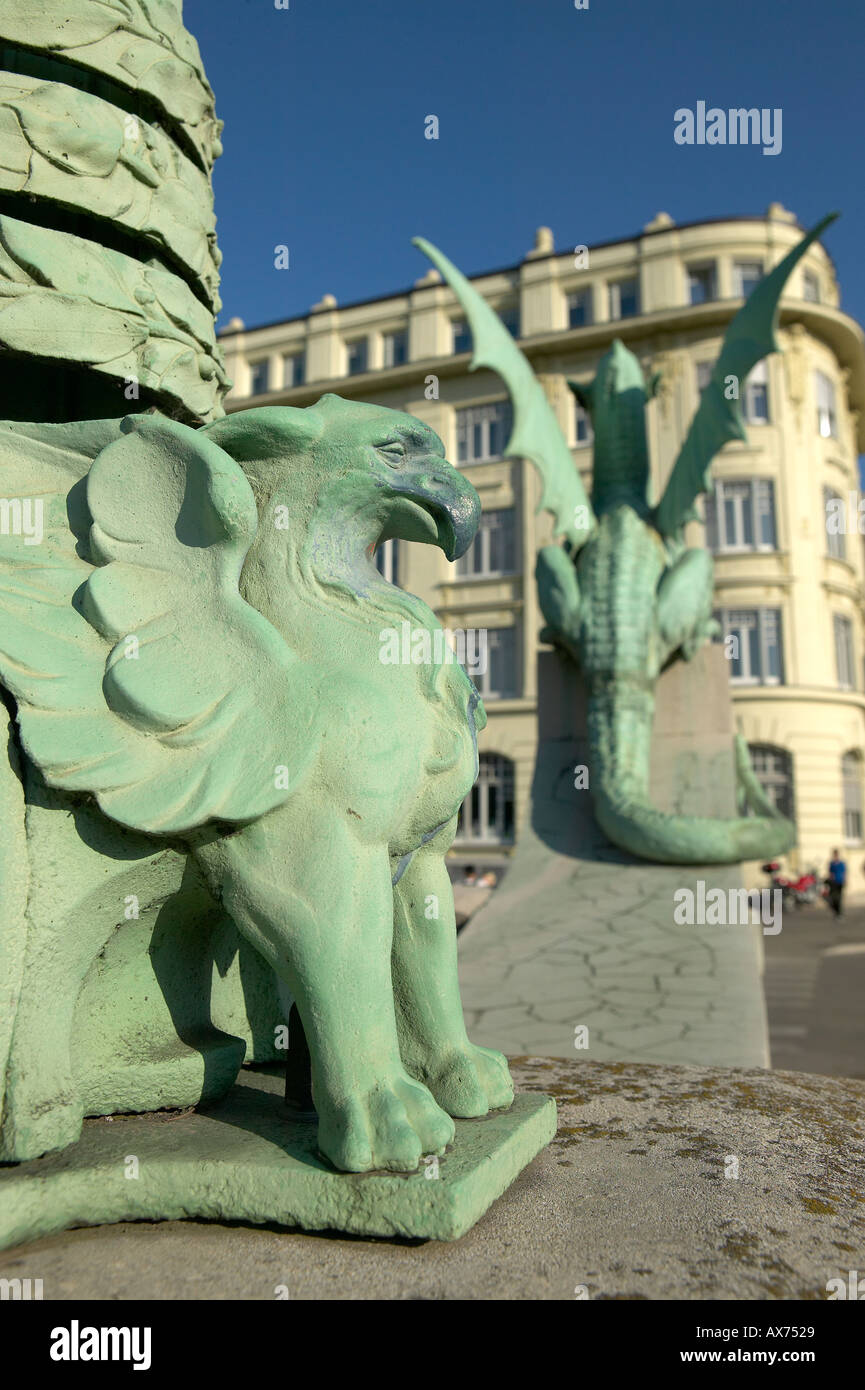 Slovenia Ljubljana Dragon Bridge Detail Stock Photo - Alamy