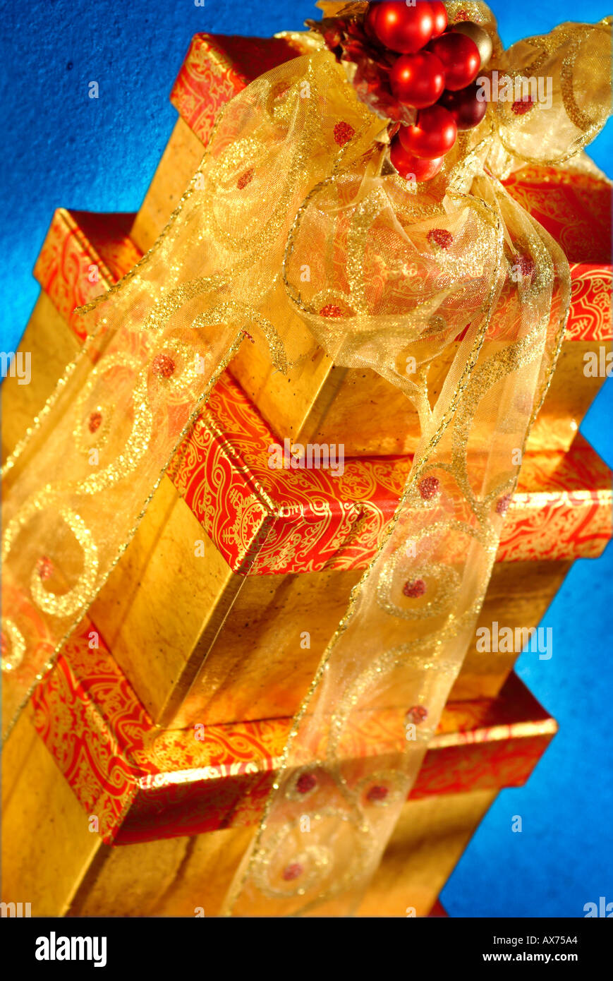 stack of wrapped presents Stock Photo - Alamy