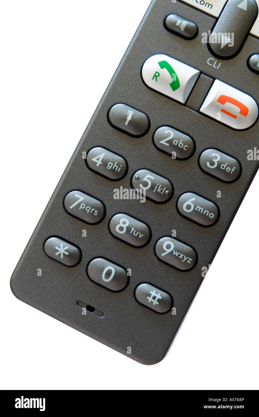 Close up view of cordless telephone handset with buttons visible Stock ...
