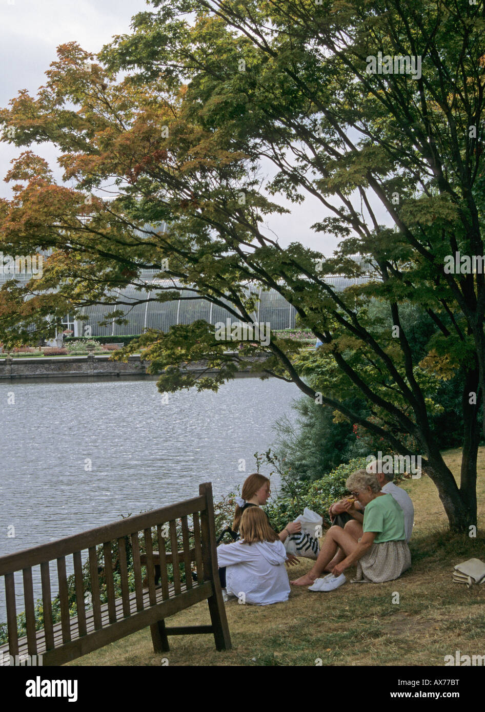 family picnic under the tree Kew Gardens Richmond London England UK ...