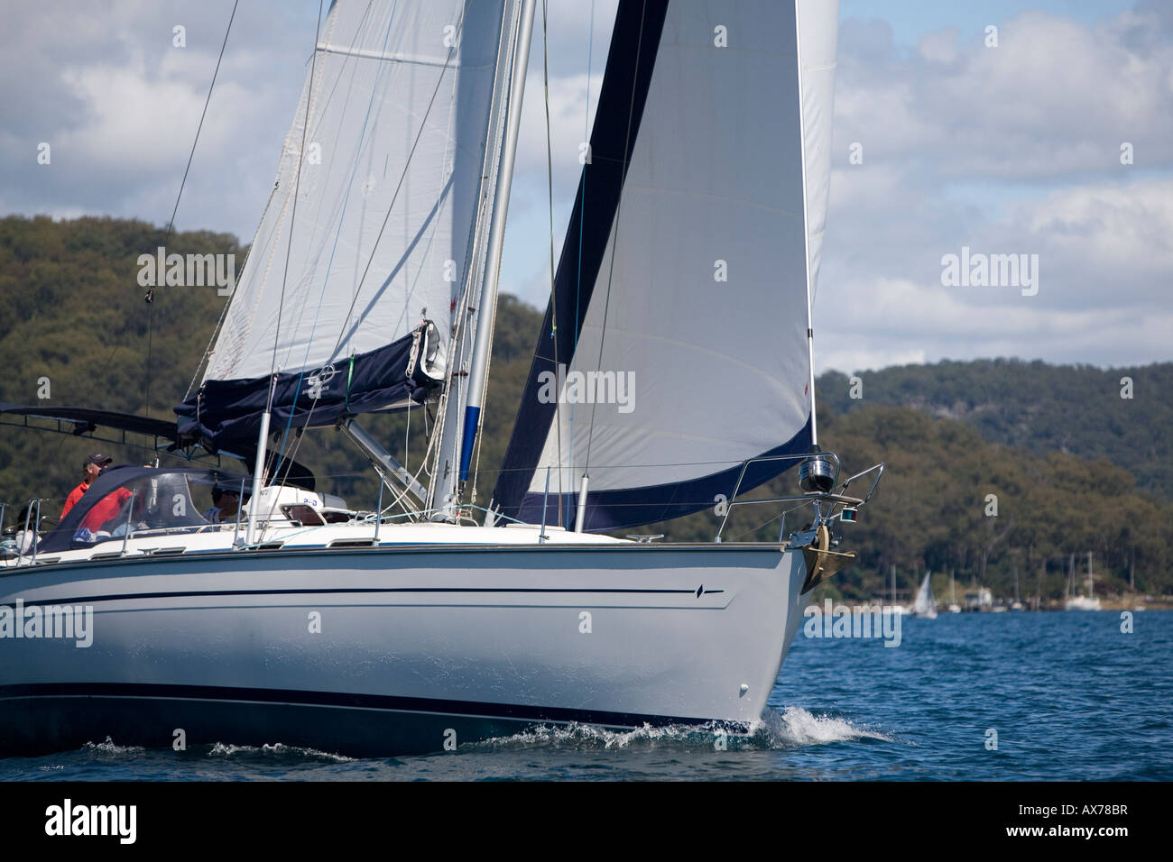 Yacht sails into view on Pittwater,Sydney's famous sailing area, New ...