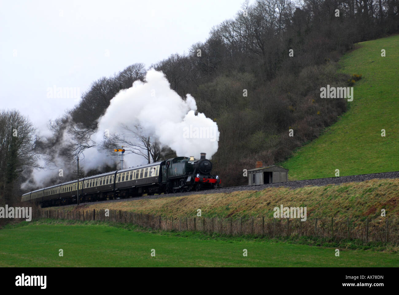 Steam train at Castle Hill on the Minehead to Bishops Lydeard line ...