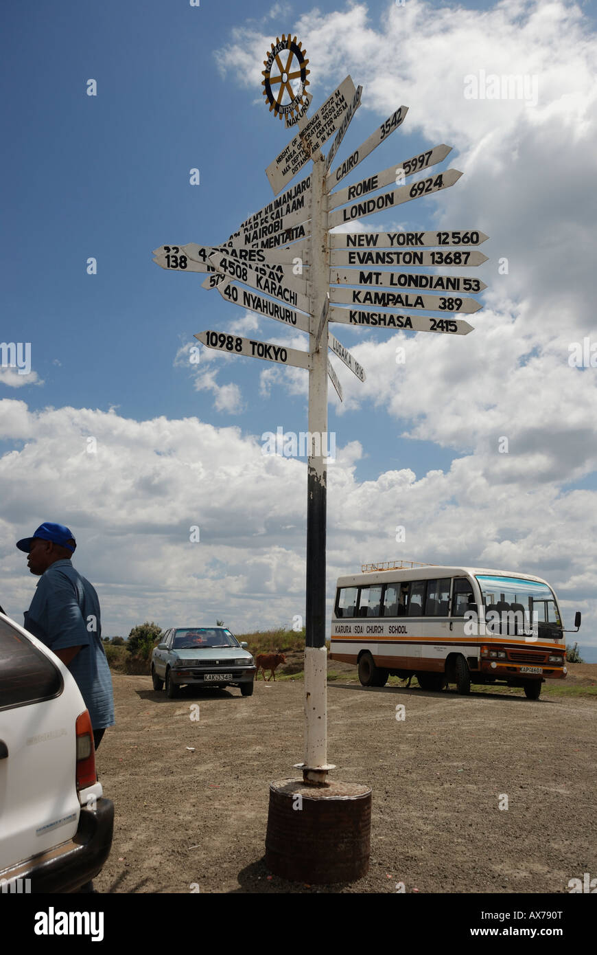 A rotary club sign post at the top of Nakuru crater Stock Photo - Alamy