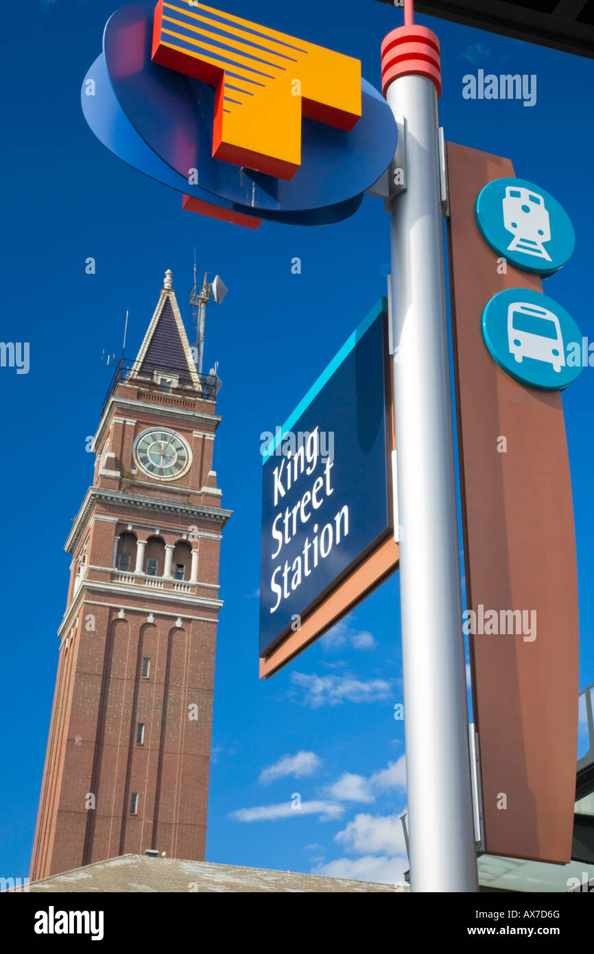Seattle Washington Pedestrian sign post and tower of the King Street ...