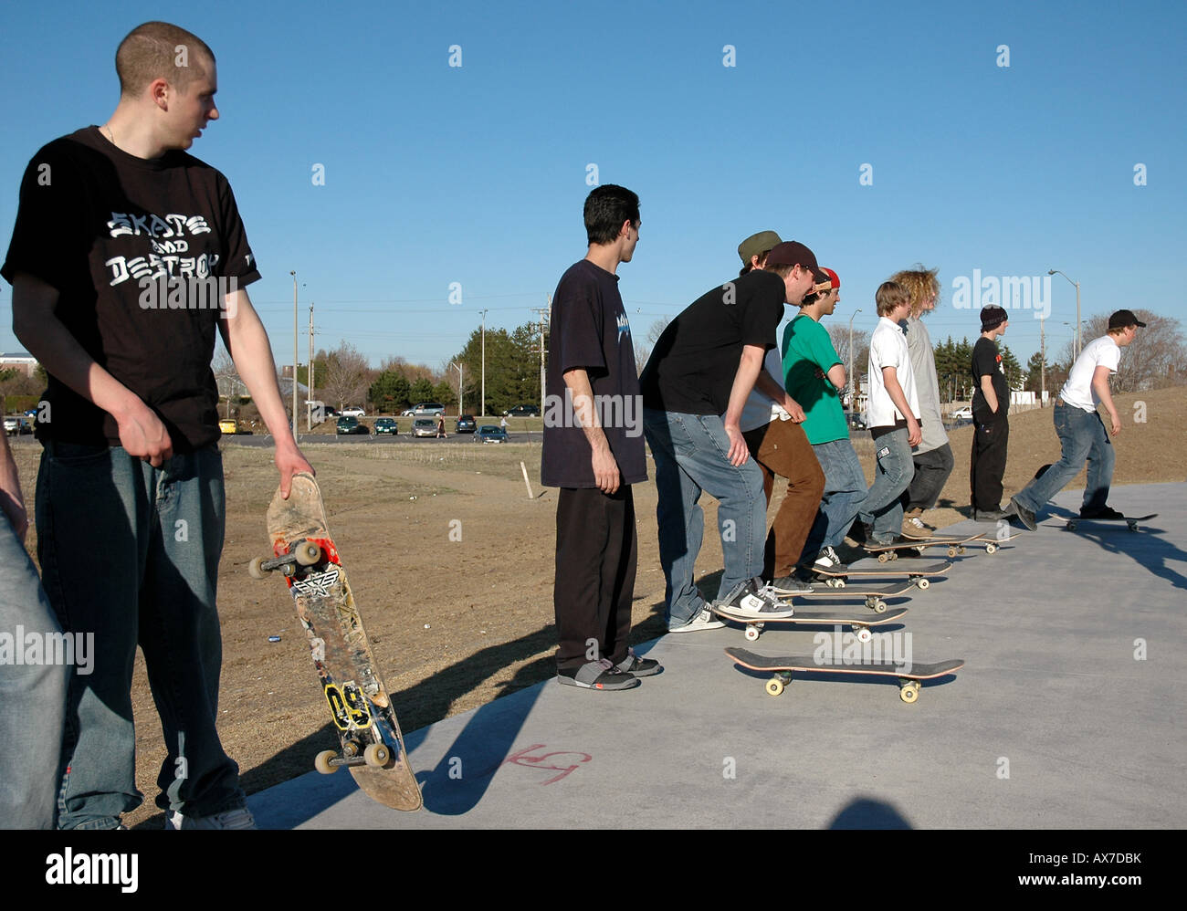 A large group of young skateboarders gathererd Stock Photo - Alamy
