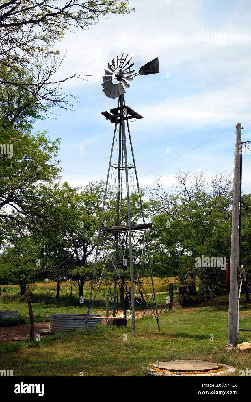 Old windmill pumps water on farm in Kansas, USA Stock Photo - Alamy