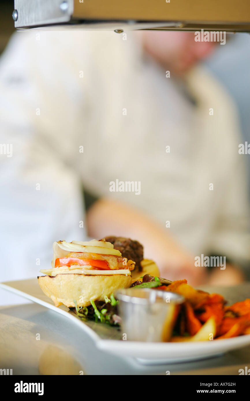 A burger platter prepared at the restaurant Stock Photo - Alamy
