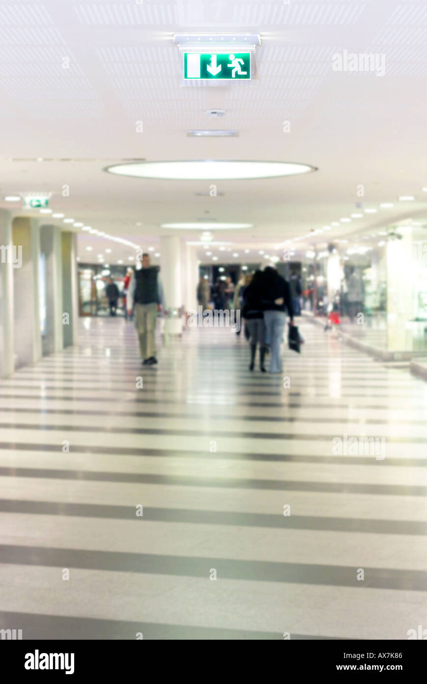 Emergency exit sign in underground galleria tunnel passage Stock Photo ...