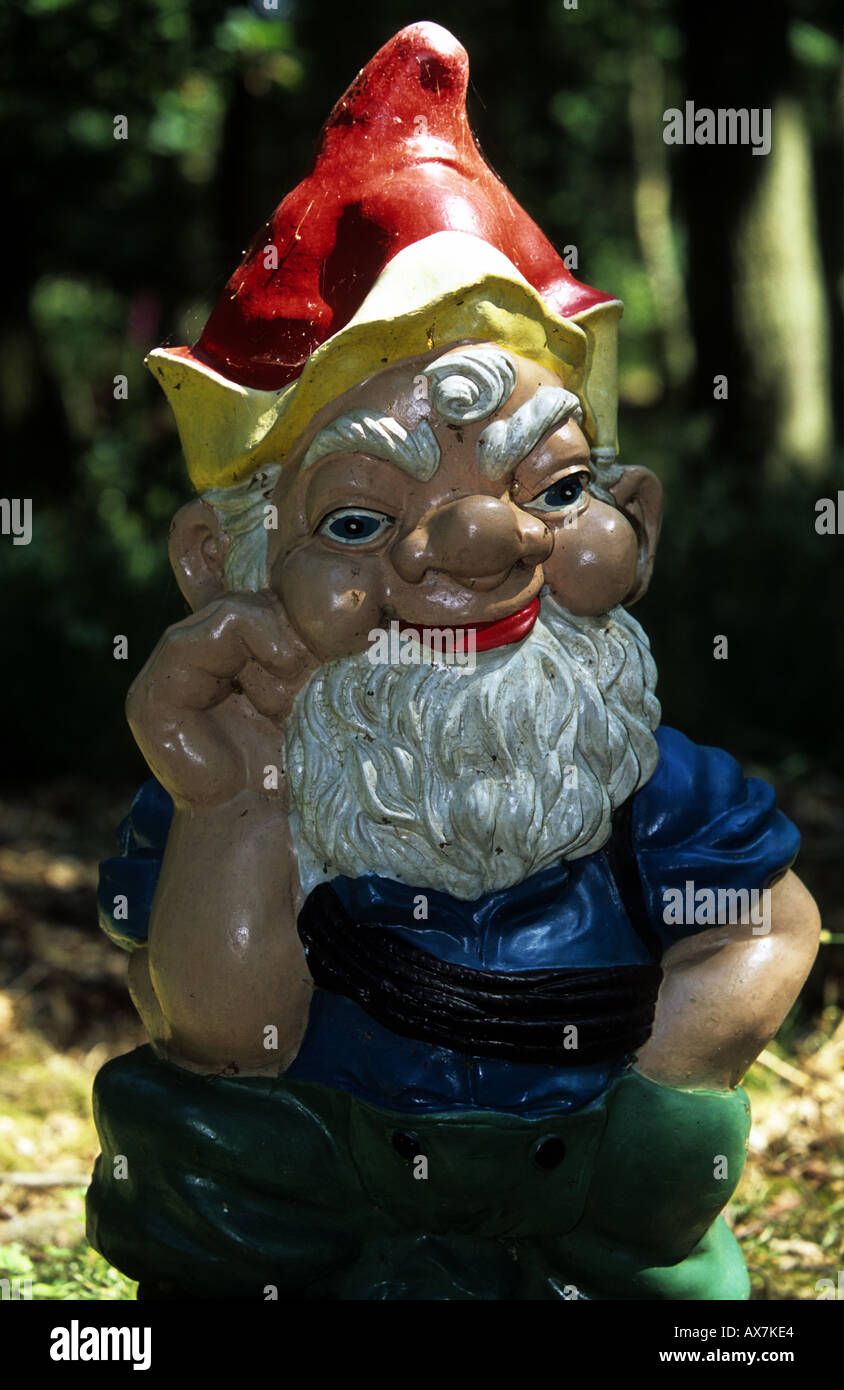 A garden gnome at Gnome Magic, a visitor attraction, Dedham, Essex, UK ...