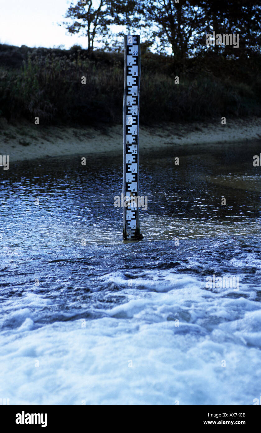 Water depth marker at a reservoir owned by Gelsenwasser AG in ...