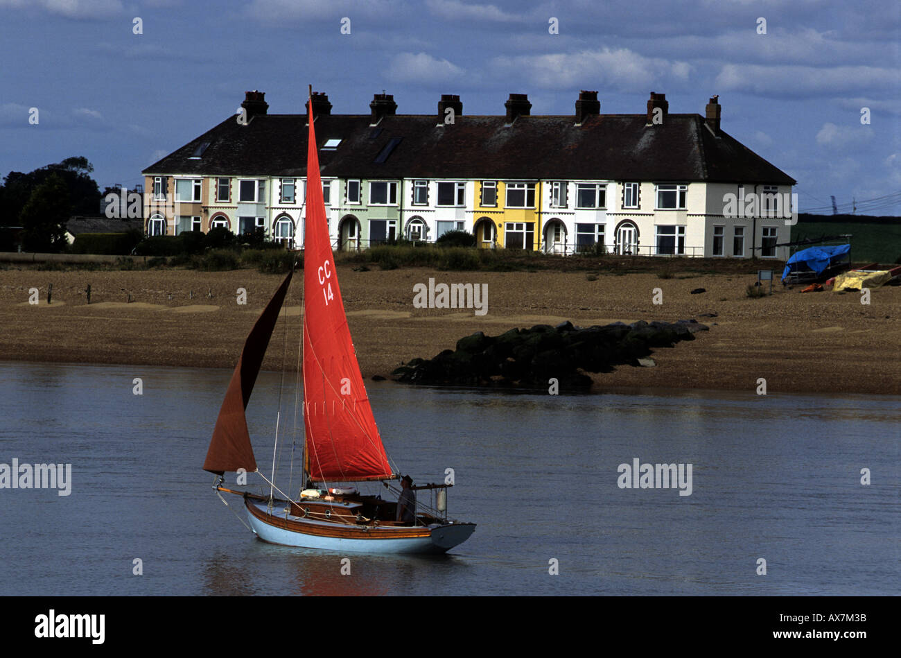 Sailboat on the river Deben, Felixstowe Ferry, Suffolk, UK Stock Photo ...