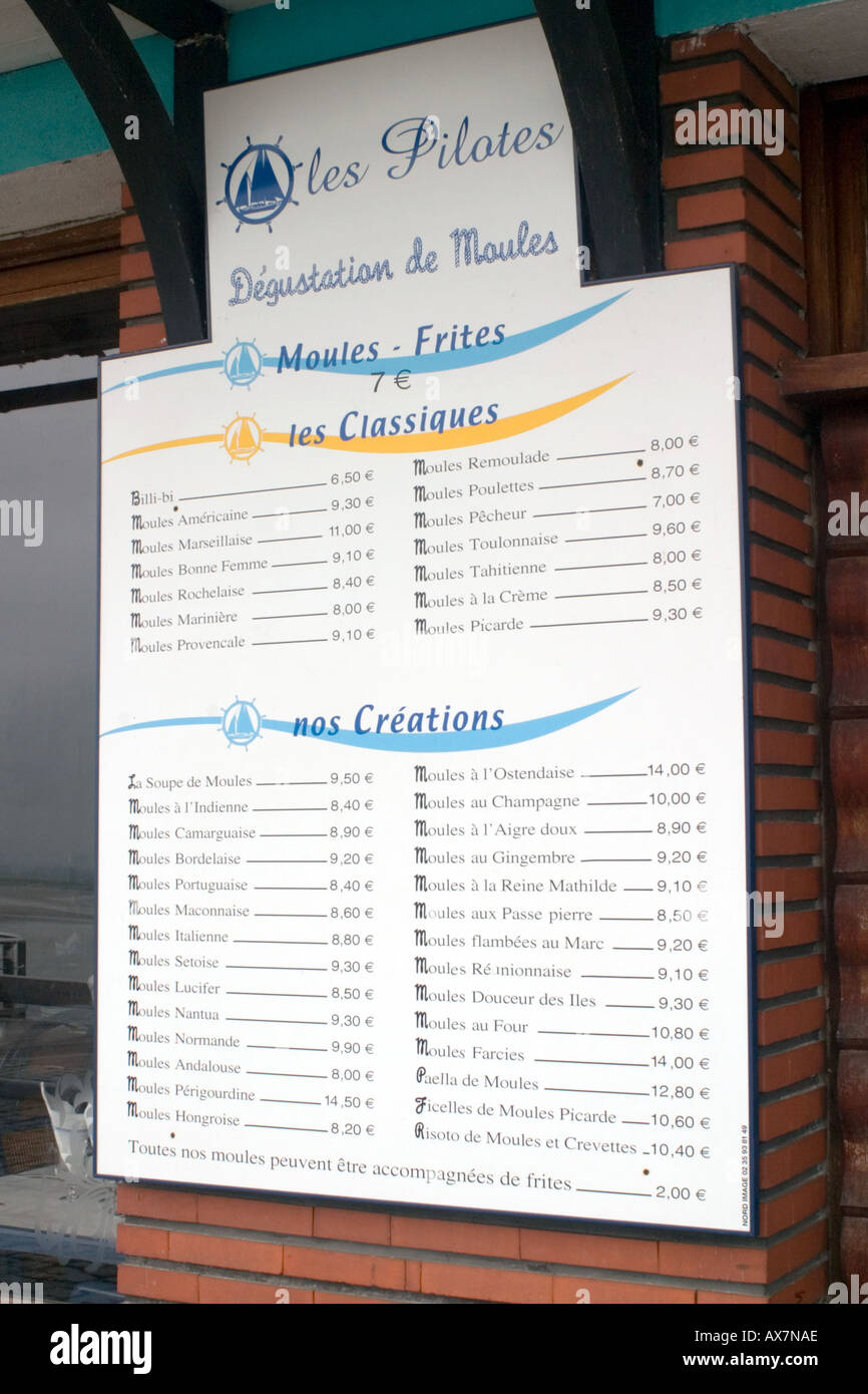 Menu where the only food is mussels outside seafood restaurant at St ...
