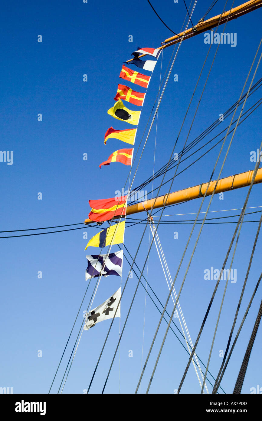 letter flags flown from ship's yardarm Stock Photo - Alamy