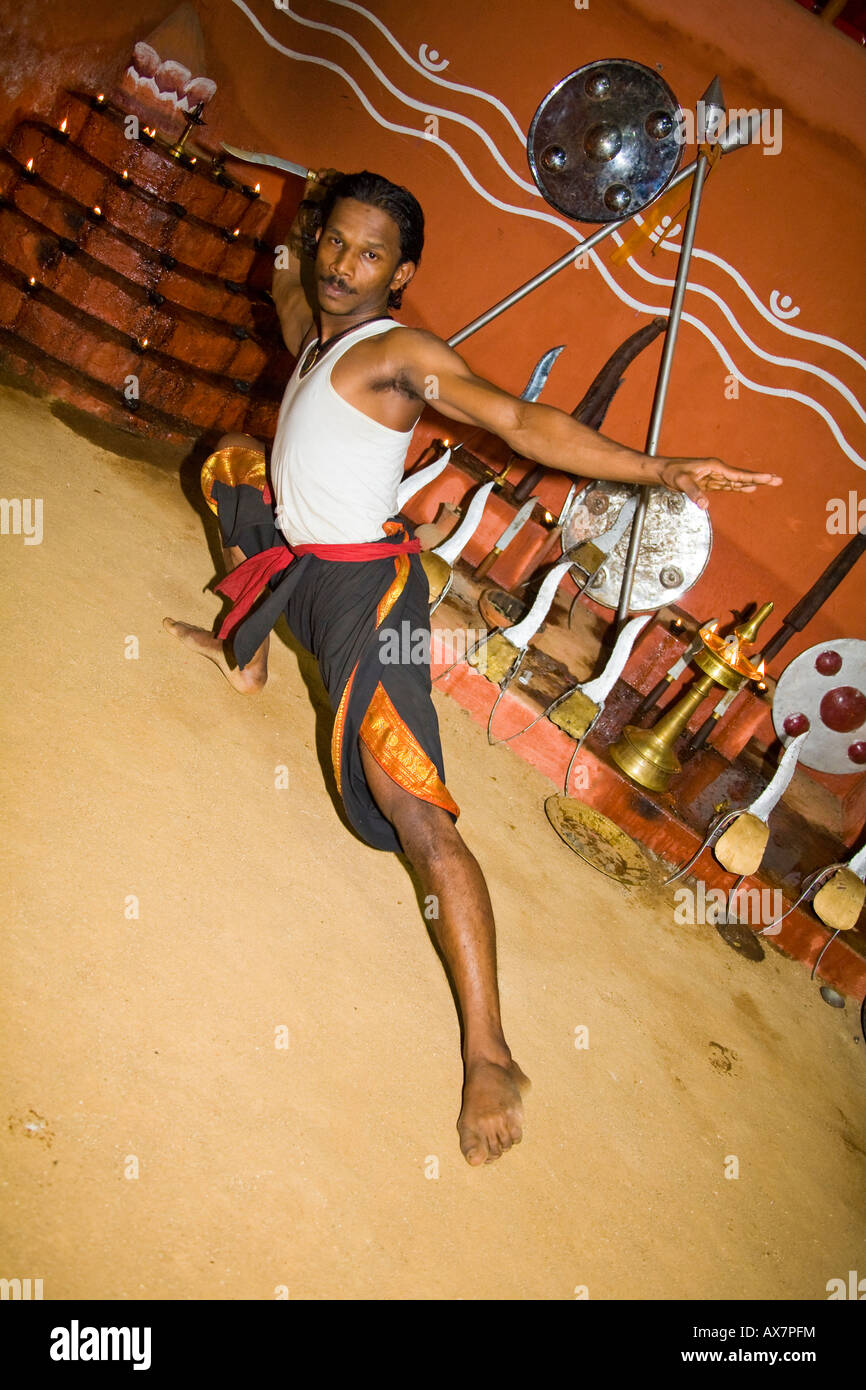 Kalarippayattu martial arts performer stretching, Kerala Kalari Centre ...
