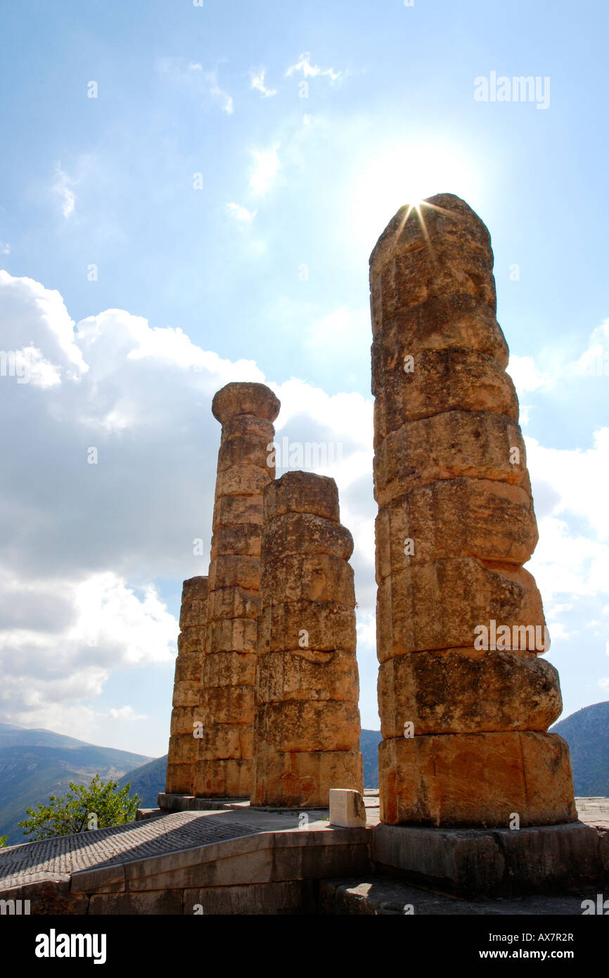 Temple of Apollo, Delphi, at the foot of Mount Parnasus - site of the ...