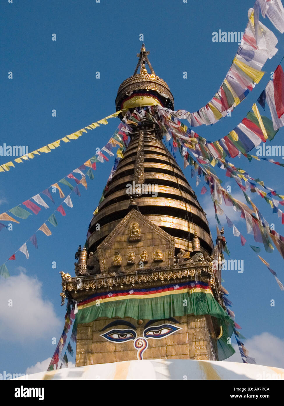 GOLDEN SPIRE of SWAYAMBHUNATH STUPA or "Monkey Temple" Kathmandu ...
