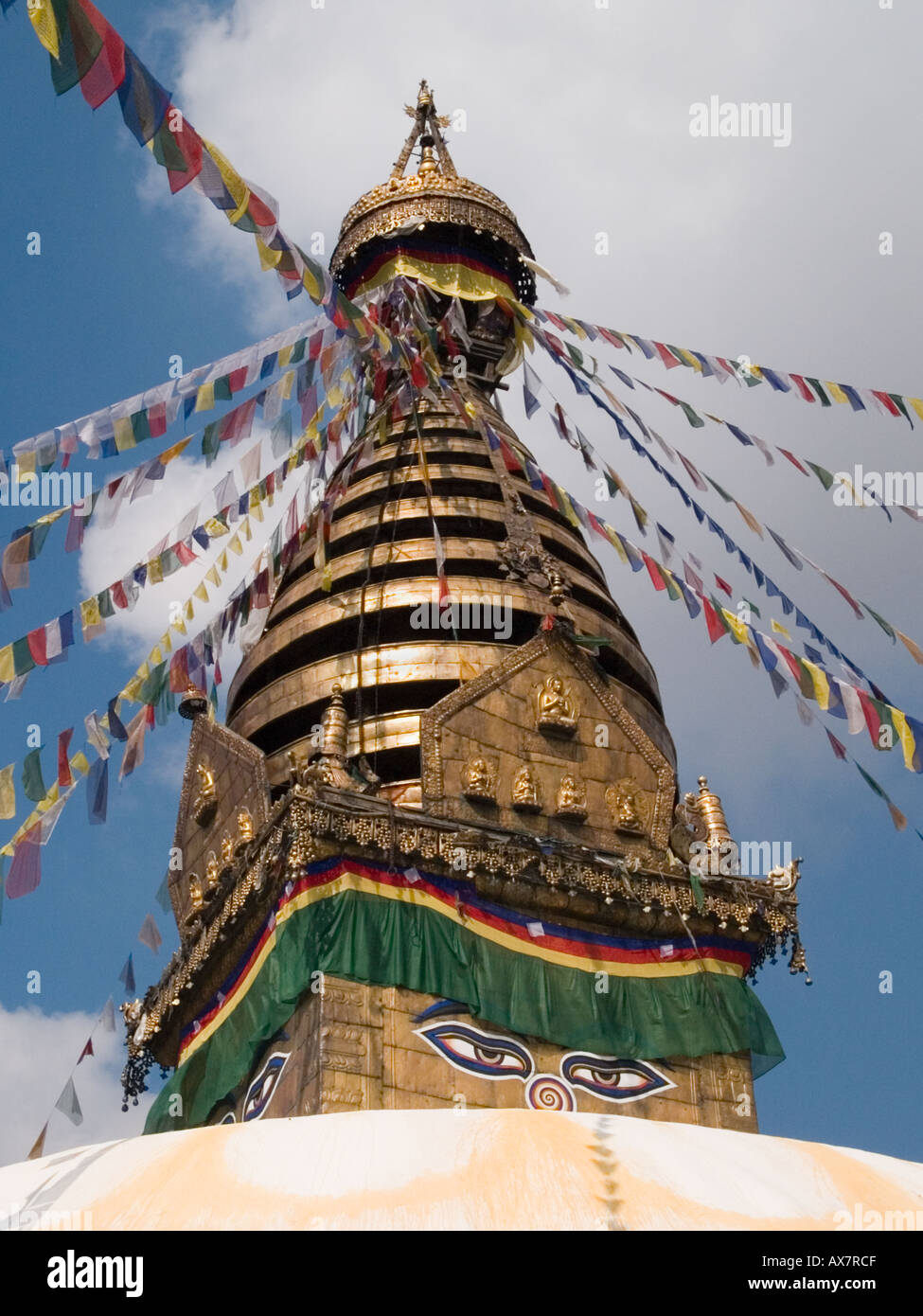 GOLDEN SPIRE of SWAYAMBHUNATH STUPA or "Monkey Temple" Kathmandu ...